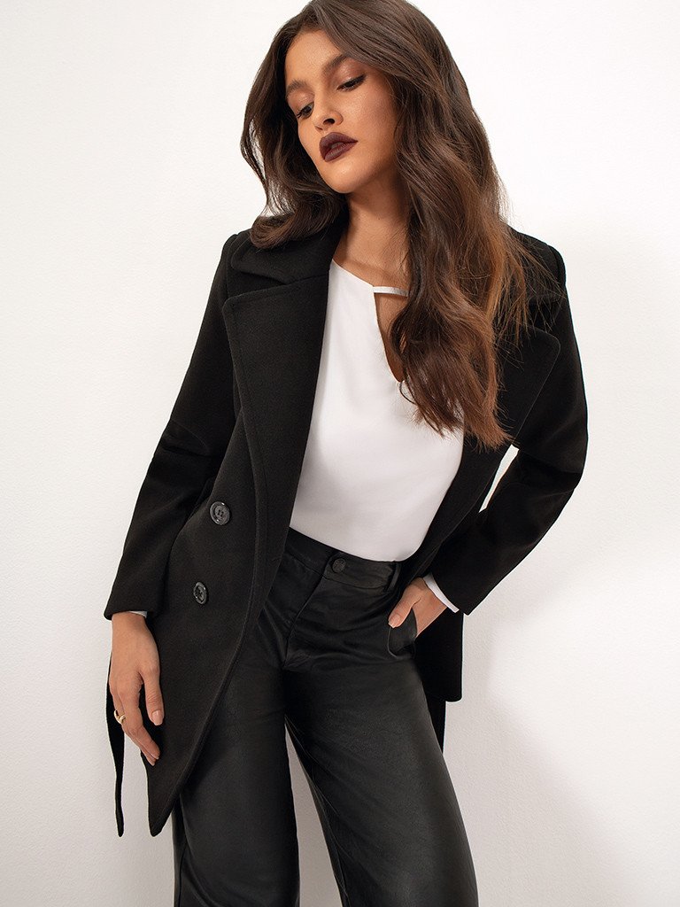 Calça Wide Leg de PU Preta Clara