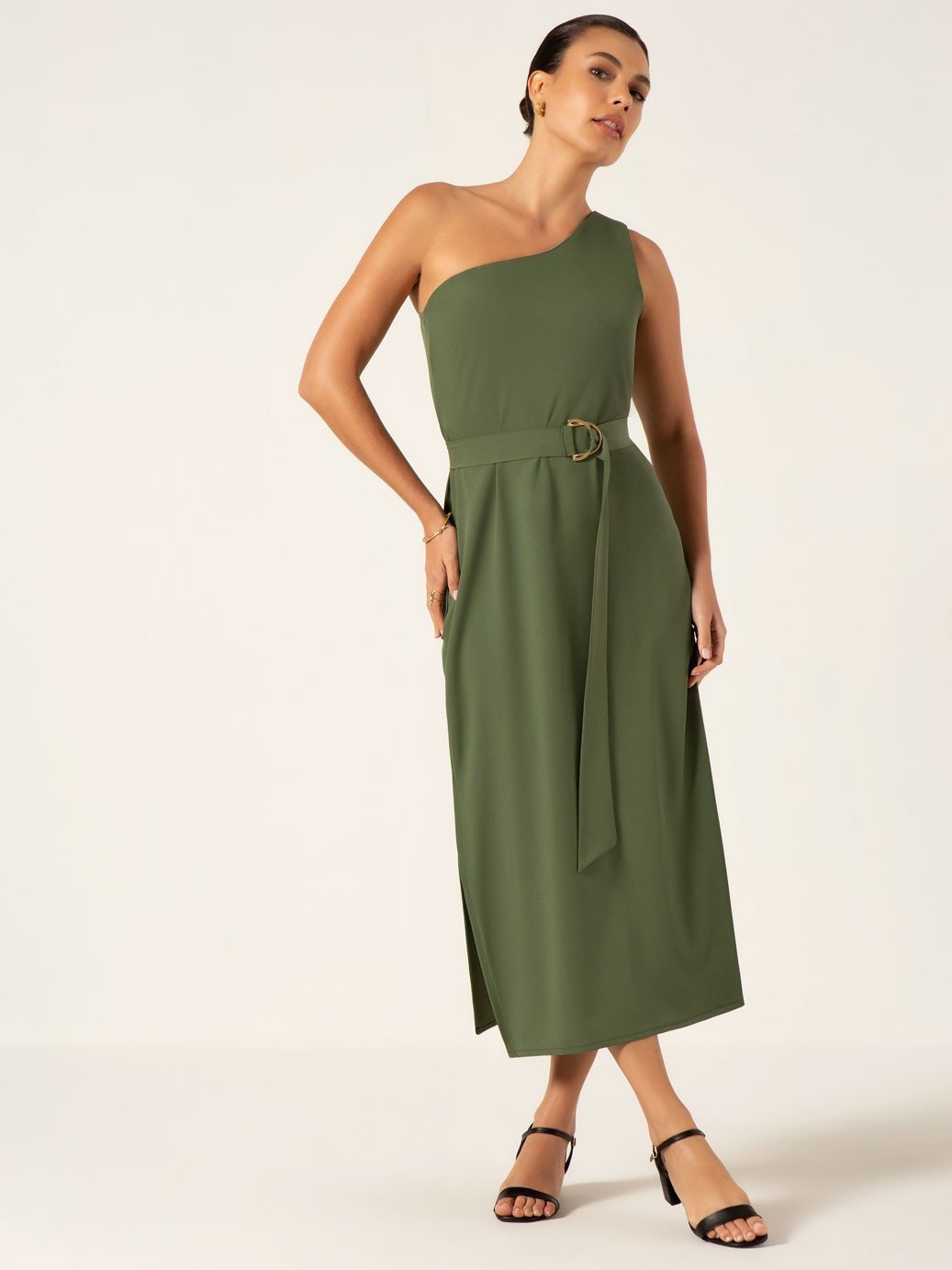 Vestido Maxi Longuete de Alfaiataria Verde Musgo Rosicler