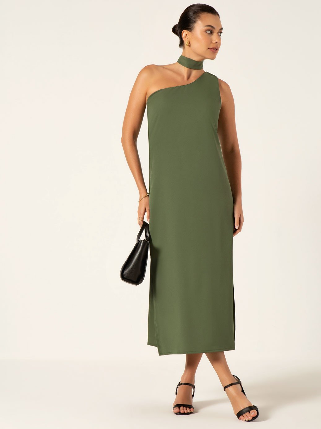 Vestido Maxi Longuete de Alfaiataria Verde Musgo Rosicler