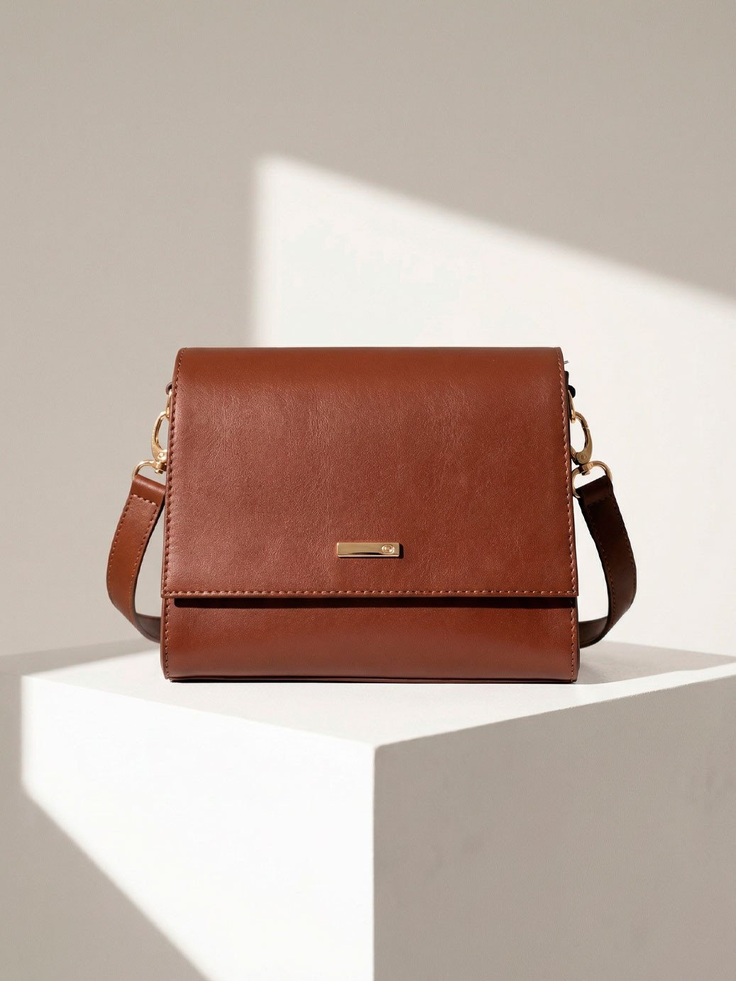 Bolsa Tiracolo Quadrada em Material Sintético Marrom Tassy